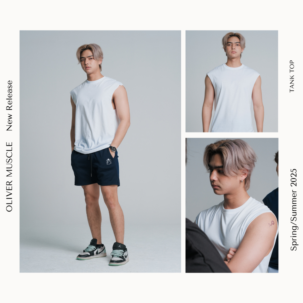 OLIVER MUSCLE เสื้อยืดแขนกุดทรงเกาหลี สีพื้น ผ้านุ่ม ใส่สบายไม่ร้อน ...