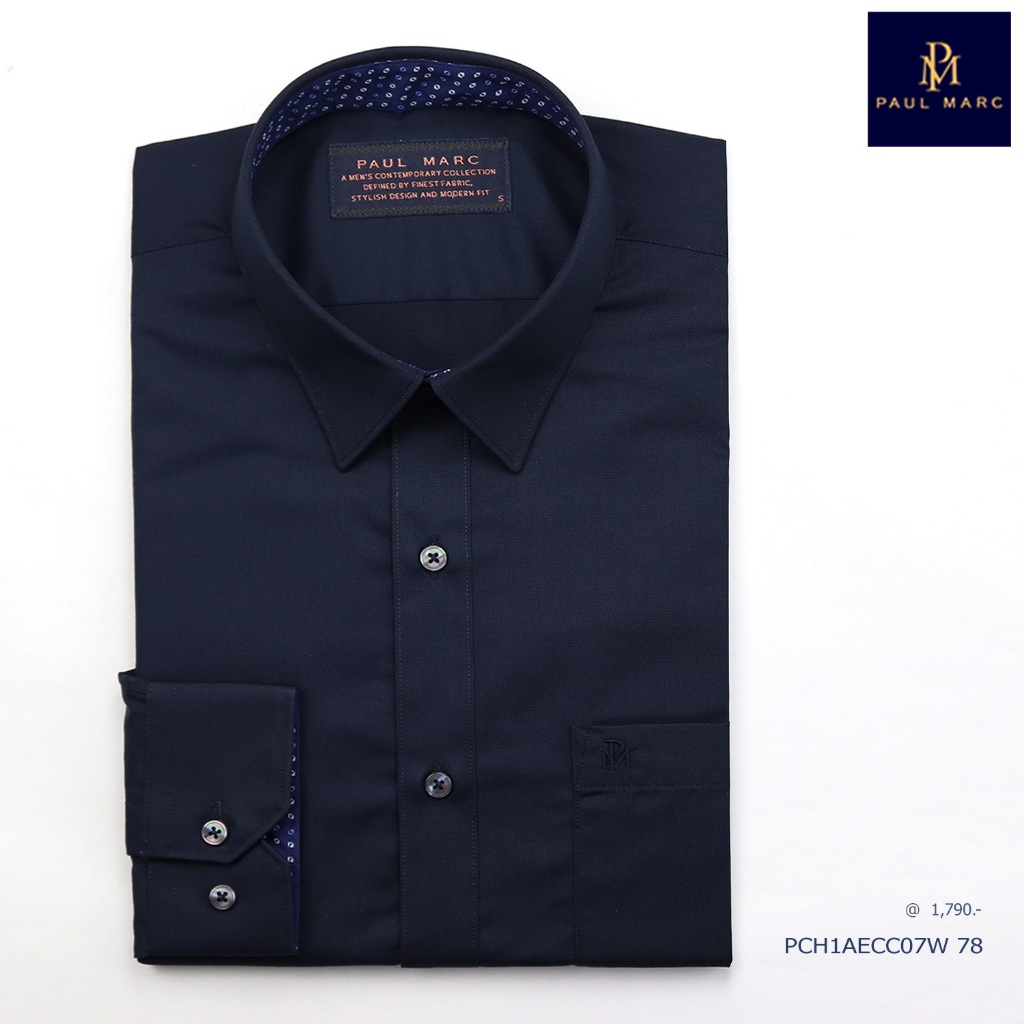 PAUL MARC เสื้อเชิ้ตทำงาน สีกรมท่า navy signature twill slim fit ผ้า ...