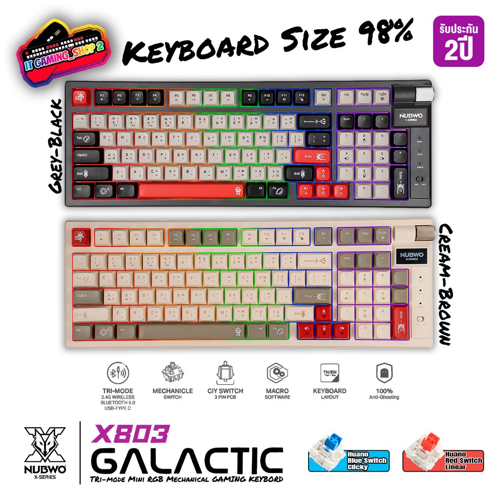 Nubwo X803 Tri-mode USB/2.4G/BT5.0 Mini RGB Mechanical Gaming Keyboard ...
