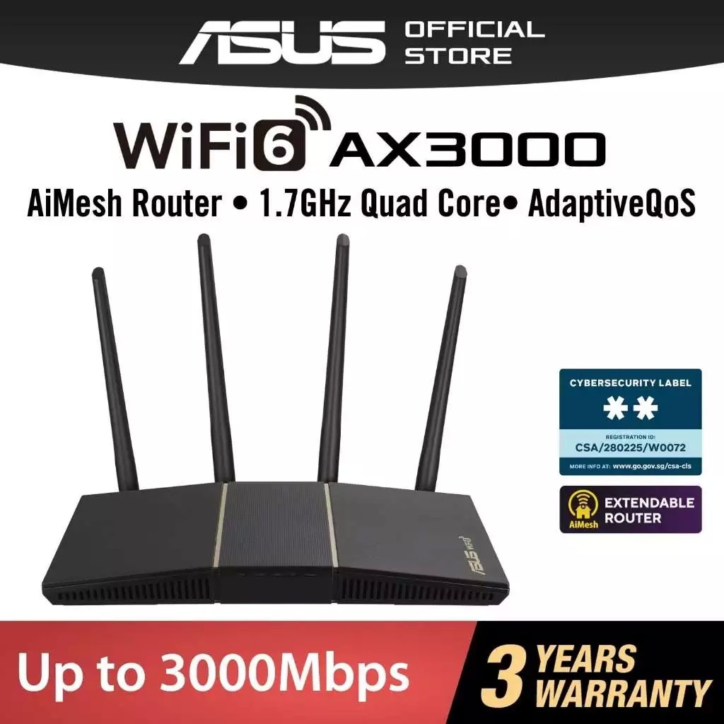 ASUS (RT-AX57) AX3000 Dual Band WiFi 6 Extendable Router Gaming ...