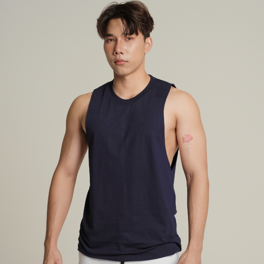 OLIVER MUSCLE เสื้อแขนกุดผู้ชาย สีกรม ใส่ออกกำลังกาย Oliver Muscle ...