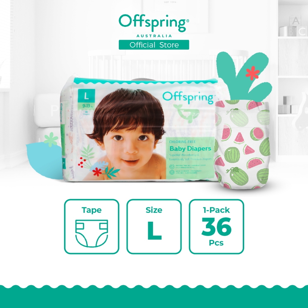 Offspring - Fashion Tapes ผ้าอ้อมแบบเทป ไซส์ L จำนวน 36 ชิ้น | Shopee ...
