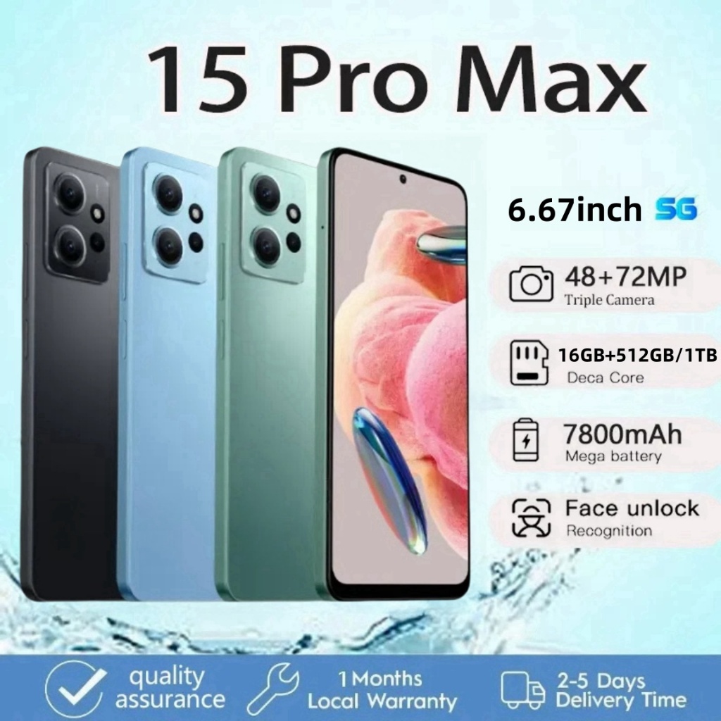 【รับประกัน 1 ปี】ของแท้ 100% i15 Max Pro 5G สมาร์ทโฟน 6.6 นิ้ว RAM 16GB 1TB Android12.0 5G รองรับ ...