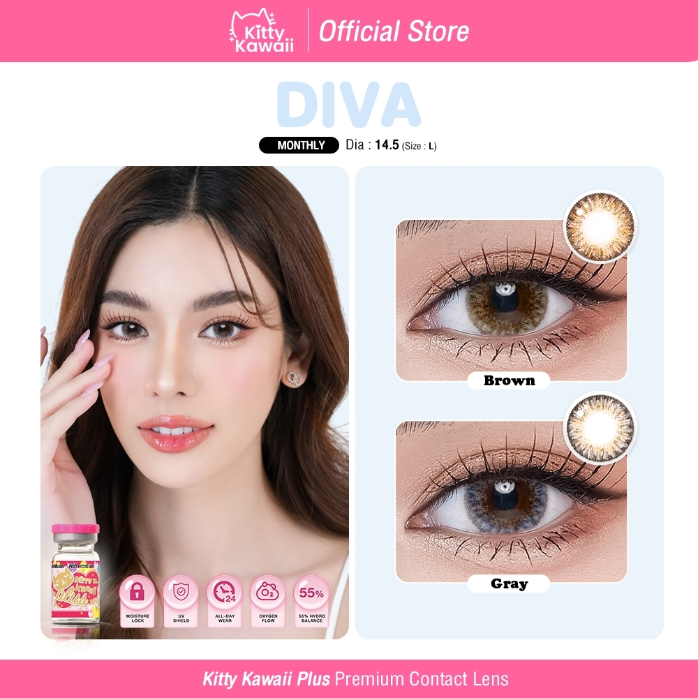 Kitty Kawaii Contact Lens : Diva - คอนแทคเลนส์รายเดือนคิตตี้ คาวาอิ พัส (VIAL) | Shopee Thailand