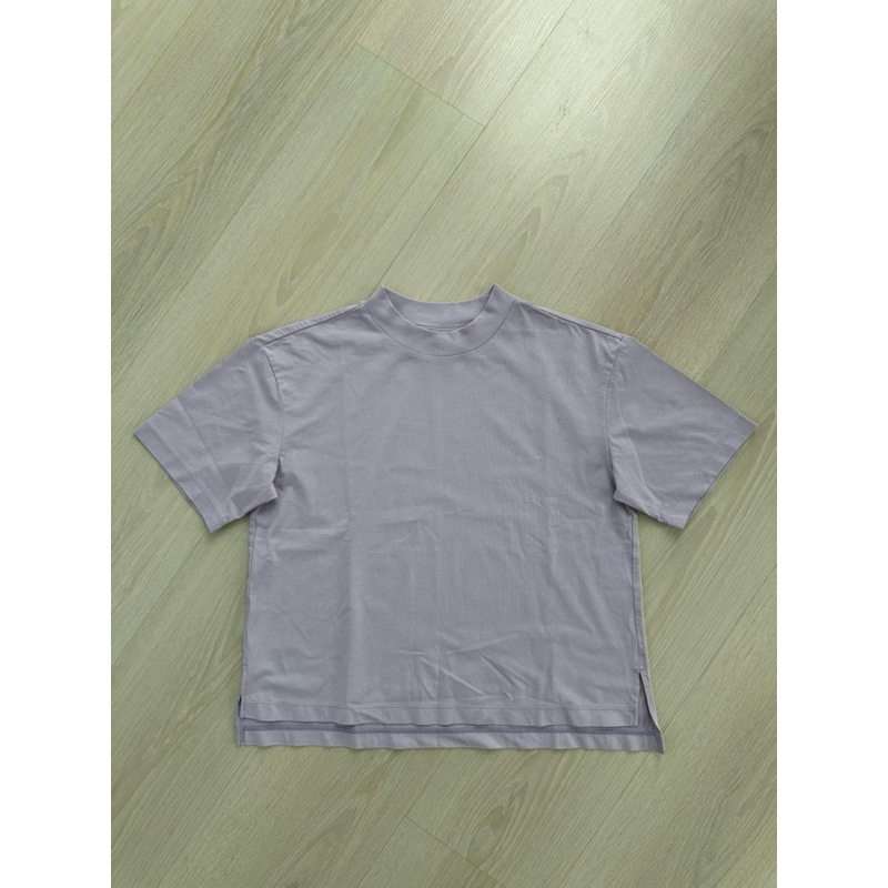 เสื้อยืดคอปีนผู้หญิง ครอป oversized Uniqlo AIRism สีม่วง ไซส์ S | Shopee Thailand