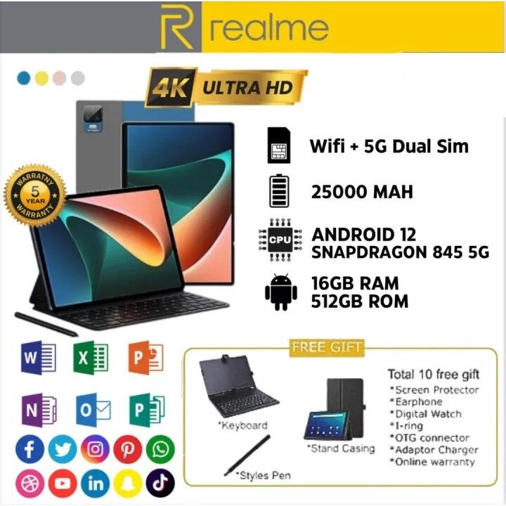 REALME P70 Dual SIM 5G (16+512GB) แท็บเล็ตการเรียนรู้ Android 11.2 นิ้ว ...