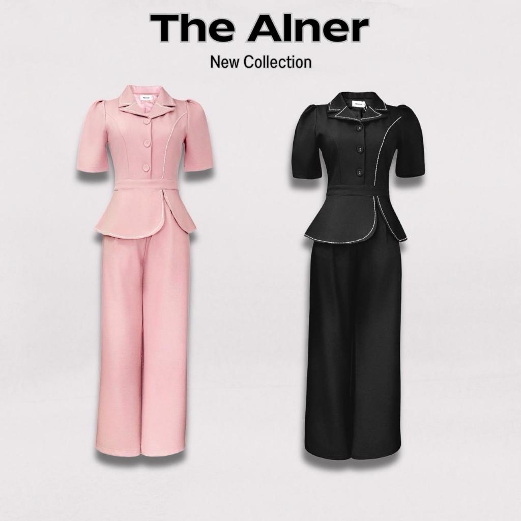 AN774 เซตเสื้อคอปกแขนสั้นแต่งขอบขาว กก.ขายาว The Alner Women Clothing ...