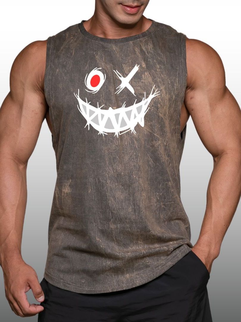 DEVIOUS SMILE เสื้อแขนกุดผ้าฝ้าย มี 3 สีให้เลือก Stonewashed Gym Muscle ...
