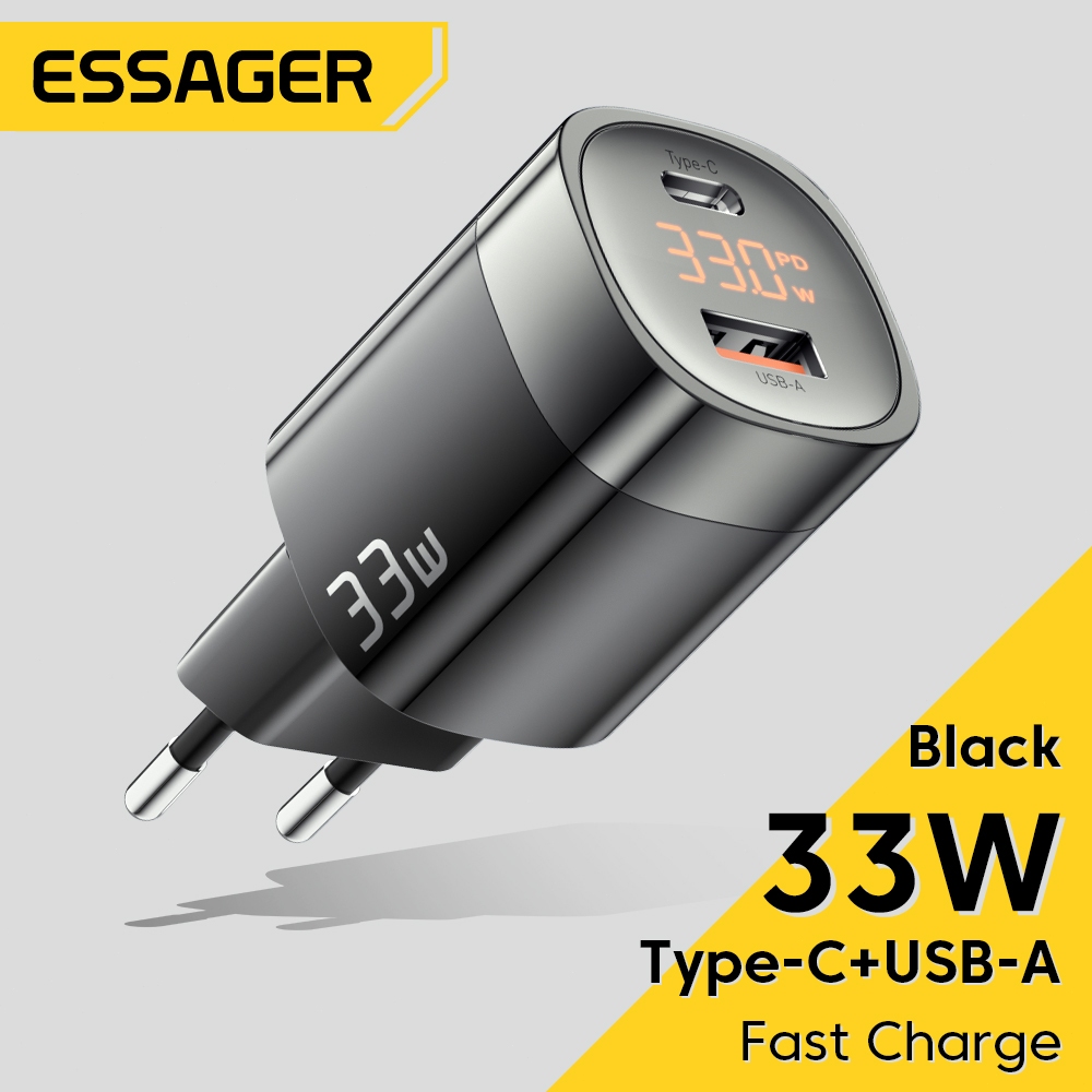 Essager USB+type-c 33W Digital Display Travel Charger มาตรฐานยุโรป | Shopee Thailand