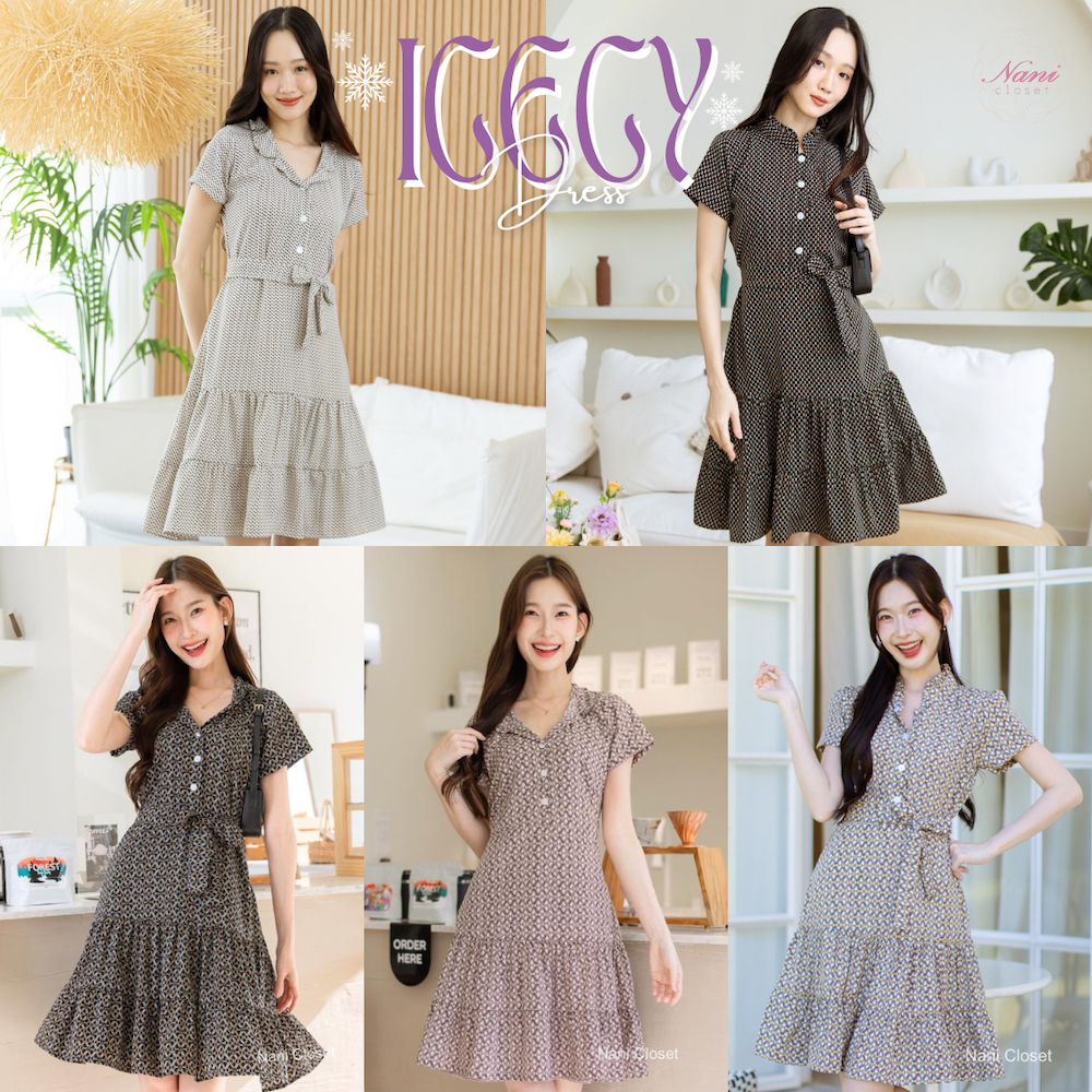 Icecy Dress เดรสคอจีน จีบระบายที่คอสวยมาก ใส่แบบติดคอหรือพับเกร๋ๆได้หมด ซับในตัวกระโปรง | Shopee ...
