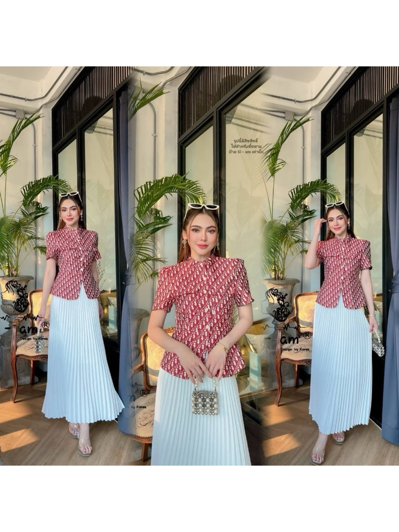 A492 งานป้าย SI-AM เซตกระโปรงยาวอัดพลีท | Shopee Thailand