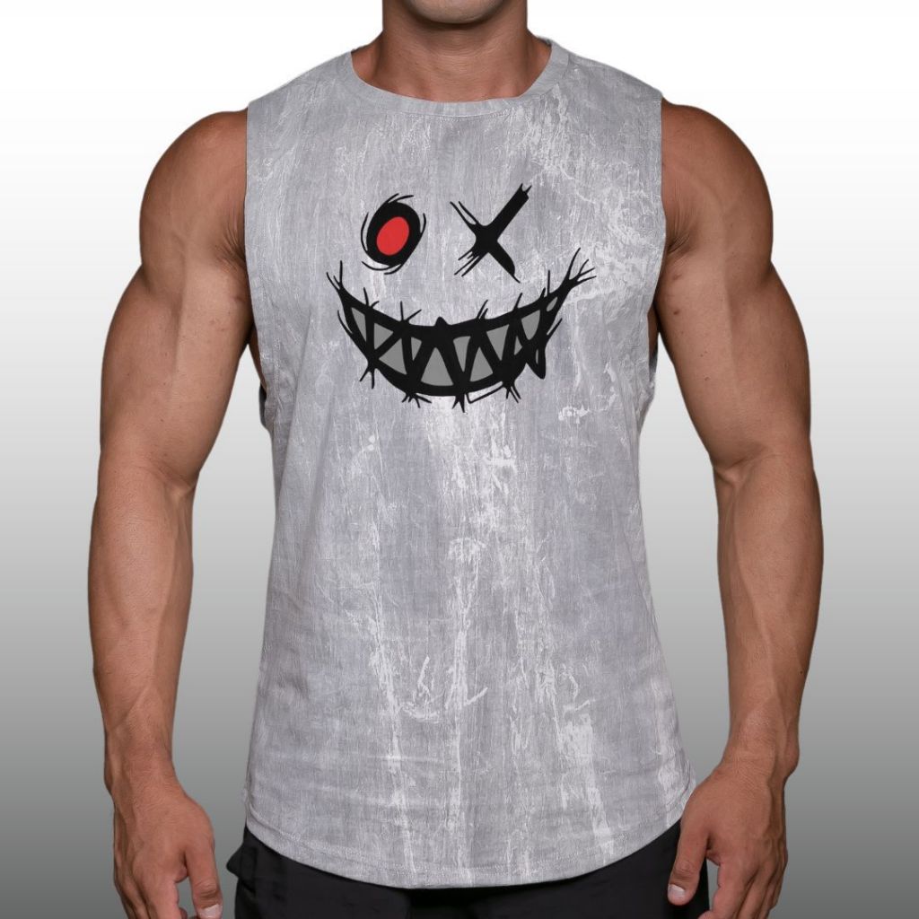 DEVIOUS SMILE เสื้อแขนกุดผ้าฝ้าย มี 3 สีให้เลือก Stonewashed Gym Muscle ...