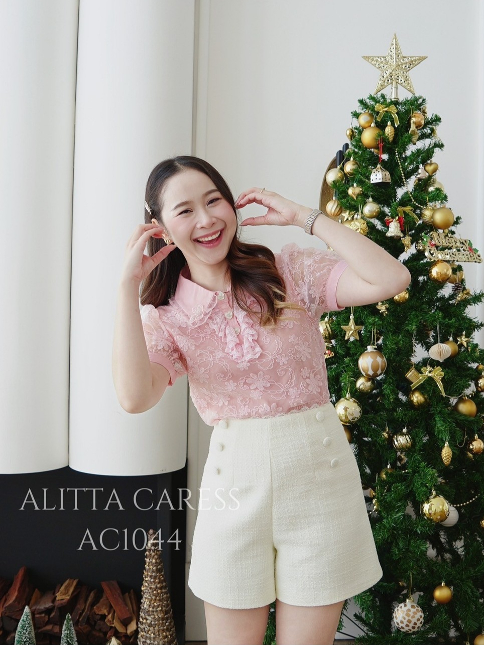 ALITTA CARESS : AC1044 เสื้อชมพูลูกไม้ ผ้าเเก้วปักลูกไม้ทั้งตัว สวยมากๆ ...