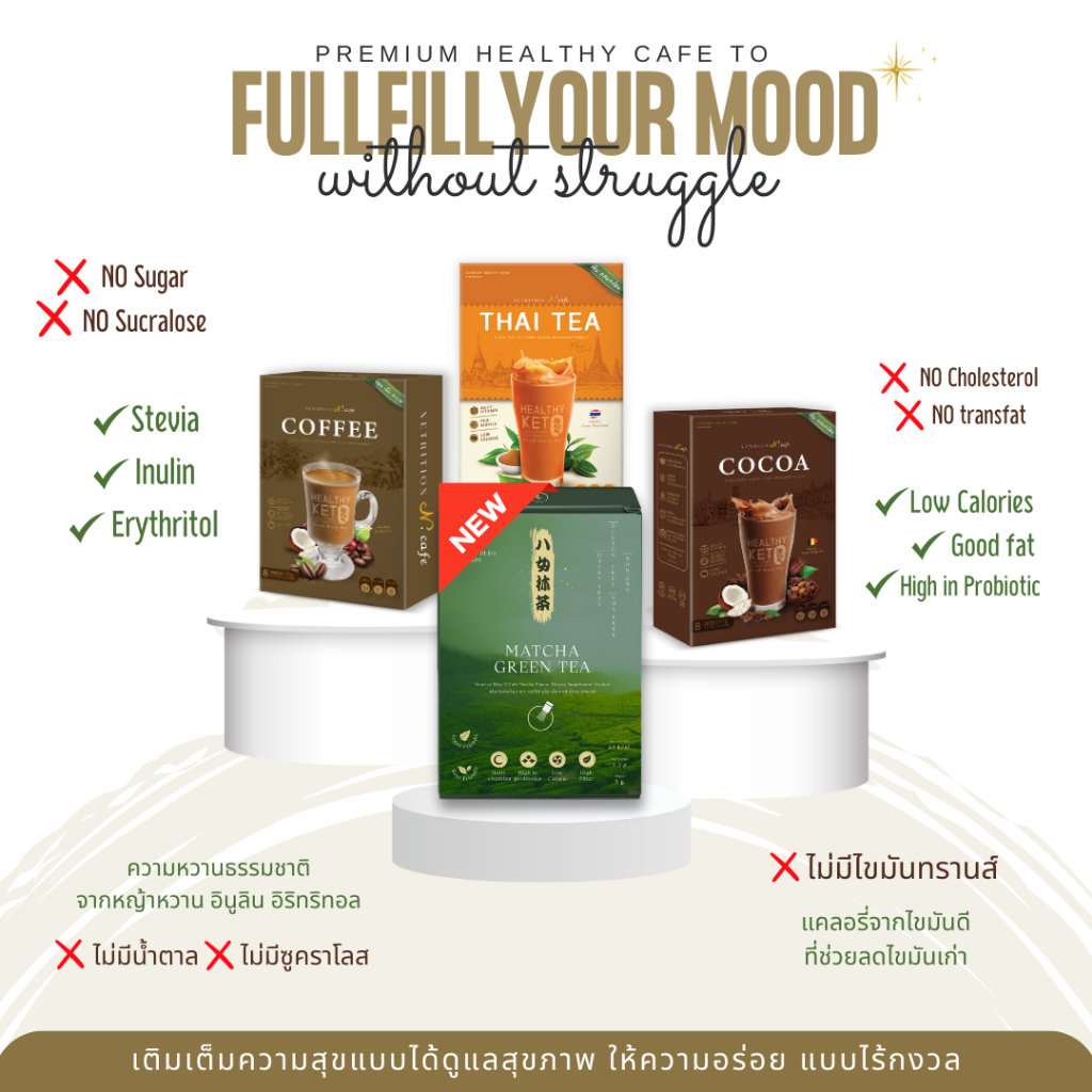 SET2กล่อง Nourive Bliss N.Cafe Matcha ชาไทย Cocoa โกโก้ ไม่มีน้ำตาล Coffee กาแฟ เพื่อสุขภาพ Keto ...