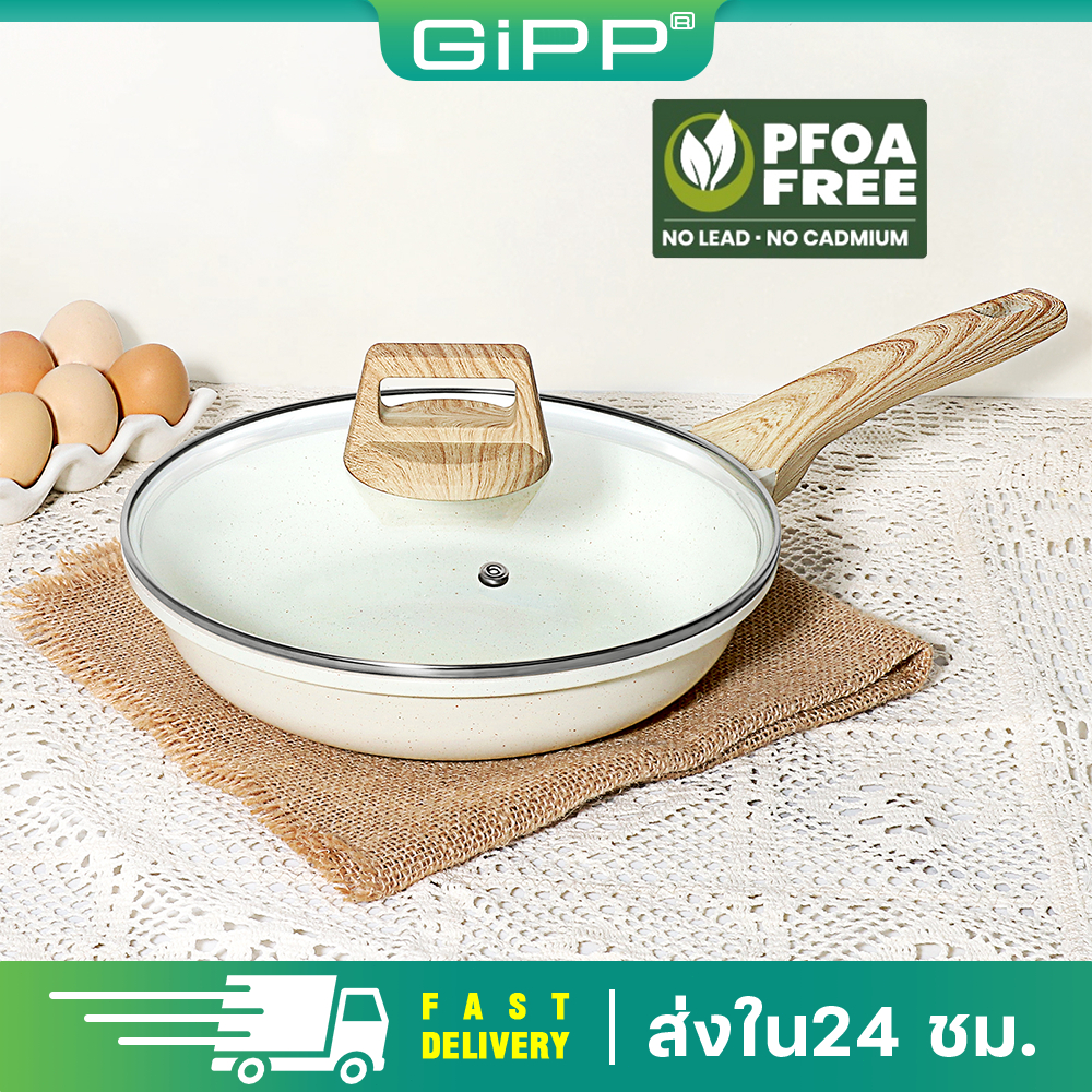GiPP กระทะ 20/24/28 ซม.กระทะแบบไม่ติดกระทะ （frying pan+lid+handle+screwdriver）กระทะทอดไม่มี PFOA ...