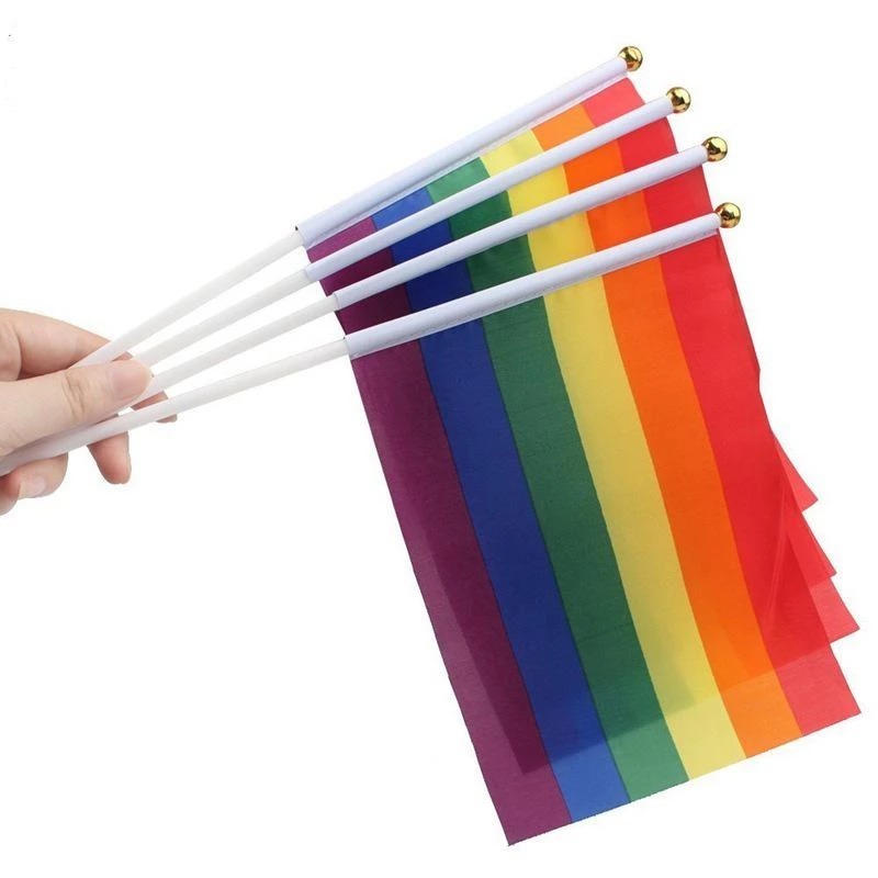 ธงสายรุ้ง ก้านพลาสติก LGBT PRIDE Rainbow Hand Waver Flag with plastic straw holder | Shopee Thailand