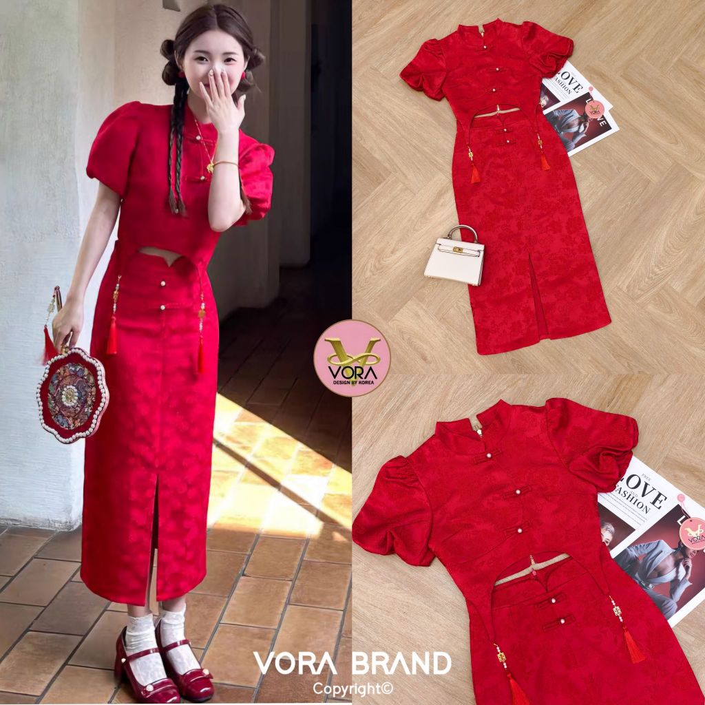 "เช็คสต็อคสินค้าก่อนสั่งซื้อค่ะ กดสั่งซื้อแล้วกรุณาอย่ายกเลิกน๊า" VORA Set เสื้อตัวสั้น คอจีน ...