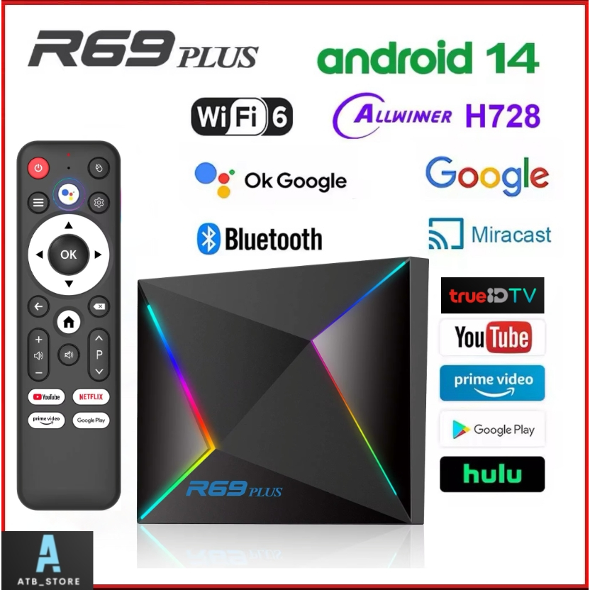 R69 PLUS Android 14 Smart TV box ALLWINNER H728 BT5.X ถอดรหัสวิดีโอ Wifi6 1000M Lan รุ่นไหม่ปี ...