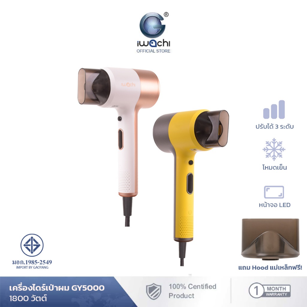 IWACHI ไดร์เป่าผม GY5000 กำลังลม 1800วัตต์ มีโหมดลมเย็น ปรับได้3ระดับ | Shopee Thailand