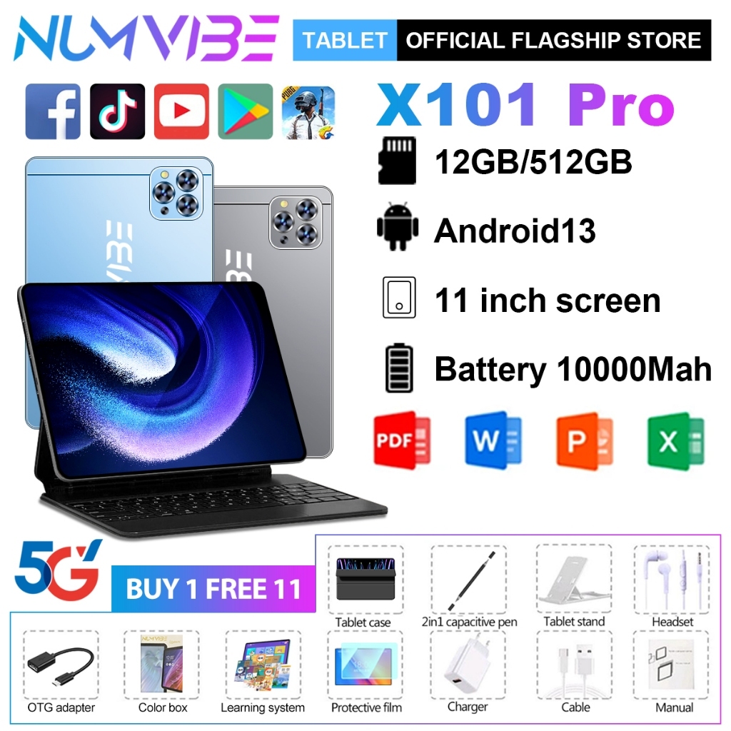 NUMVIBE X101 Pro แท็บเล็ตดั้งเดิม 5G Tablet Pc 12GB+ 512GB ROM Dual SIM LTE WiFi AndroidTablet ...