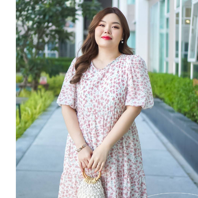 เดรสสาวอวบ มีไซส์ถึง50 ผ้าชีฟองลายดอก สวยใส สไตล์เกาหลี Peppermint PlusSize (645) | Shopee Thailand