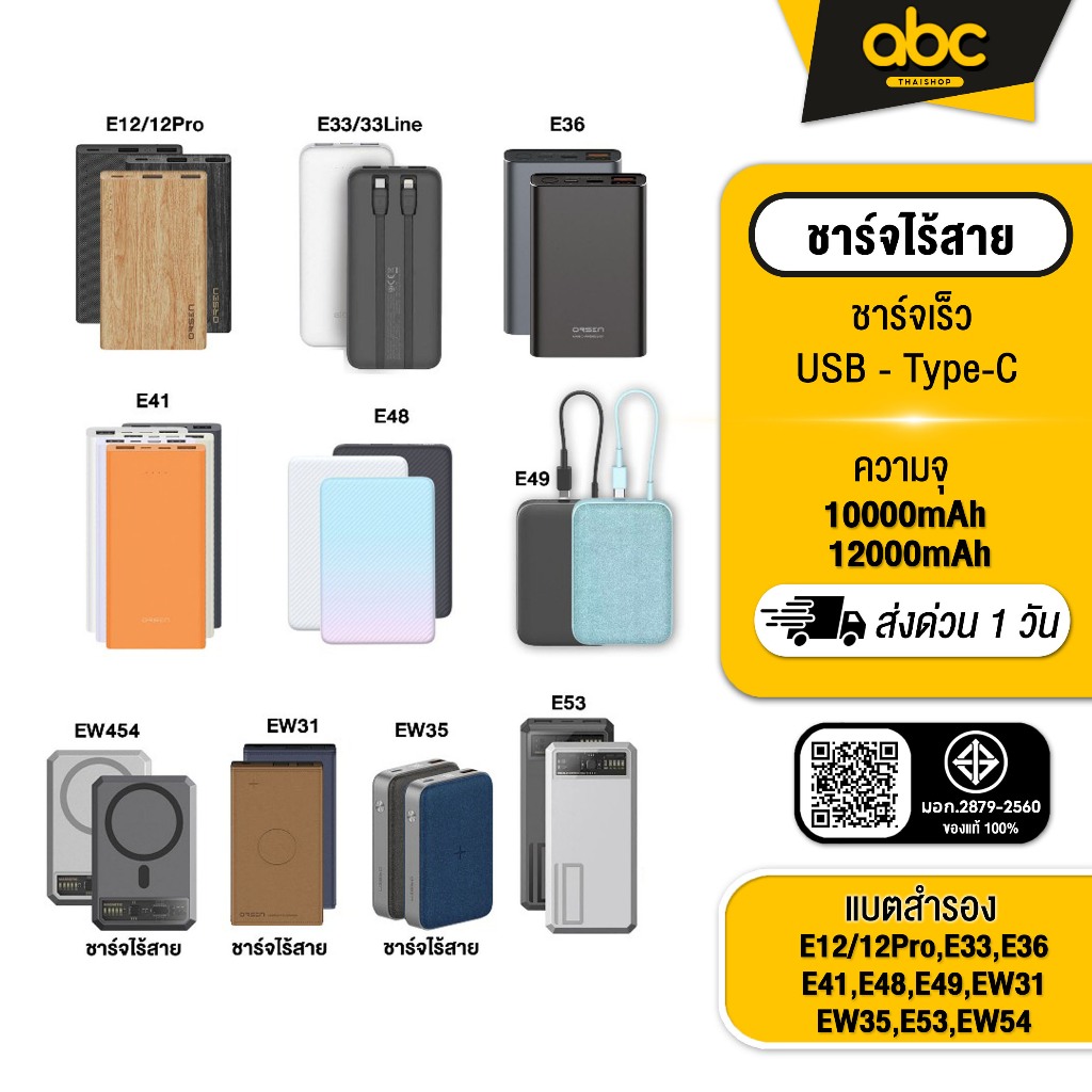 (ส่งเร็ว1วัน)Orsen by eloopแบตสำรอง10000mah E12 ,E33/33line , E36 , E41 , E48 , E49 , EW31 ...