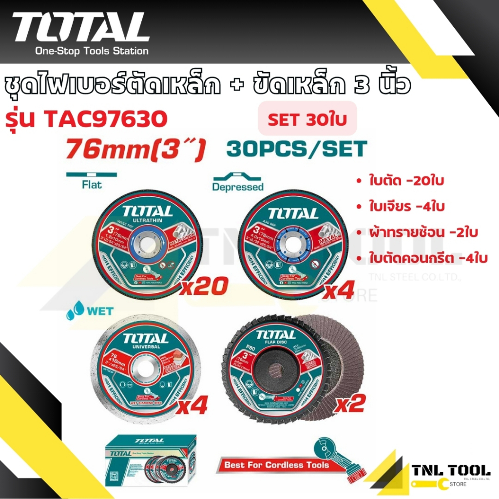 ชุด ไฟเบอร์ตัดเหล็ก / ใบตัด + ขัดเหล็ก / ใบเจียร ขนาด 3 นิ้ว (30ใบ/ชุด ...