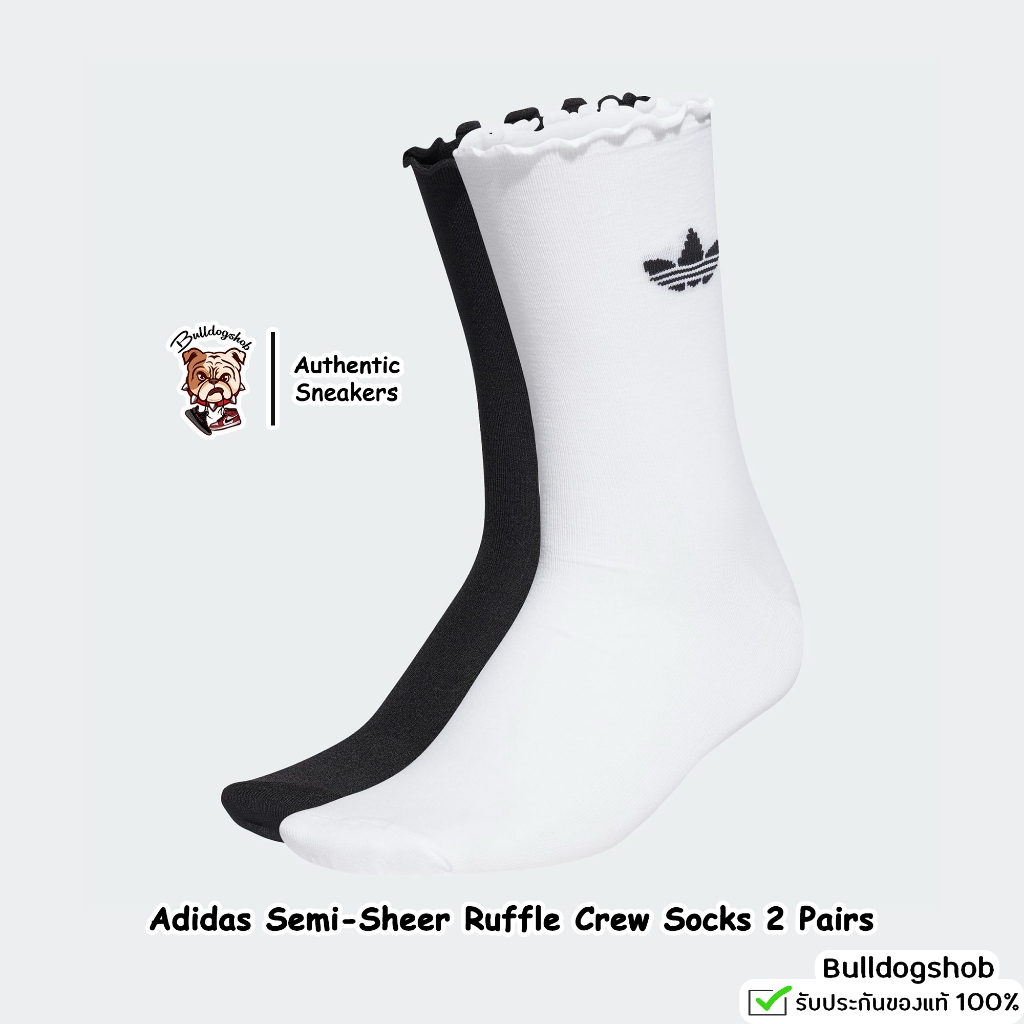 แท้/ป้ายไทย Adidas ถุงเท้า (1 แพค 2 คู่ ขาว+ดำ) Semi-Sheer Ruffle Crew ...