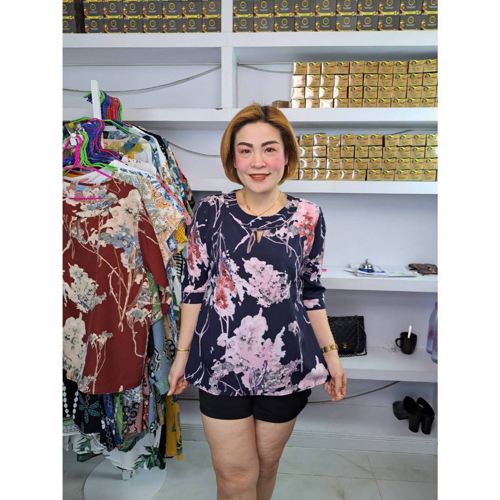 K37//เสื้อคอกลมแหวกแขนศอกดอกแห้งผ้าไหมอิตาลี่ ฟรีไซร์38-44นิ้ว ยาว24นิ้ว หน้าผ้า44นิ้ว ราคา119 ...