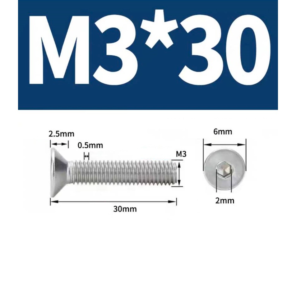 น็อต สกรู หัวจม เตเปอร์ สแตนเลส 304 M3x30 5ชิ้น/แพค | Shopee Thailand