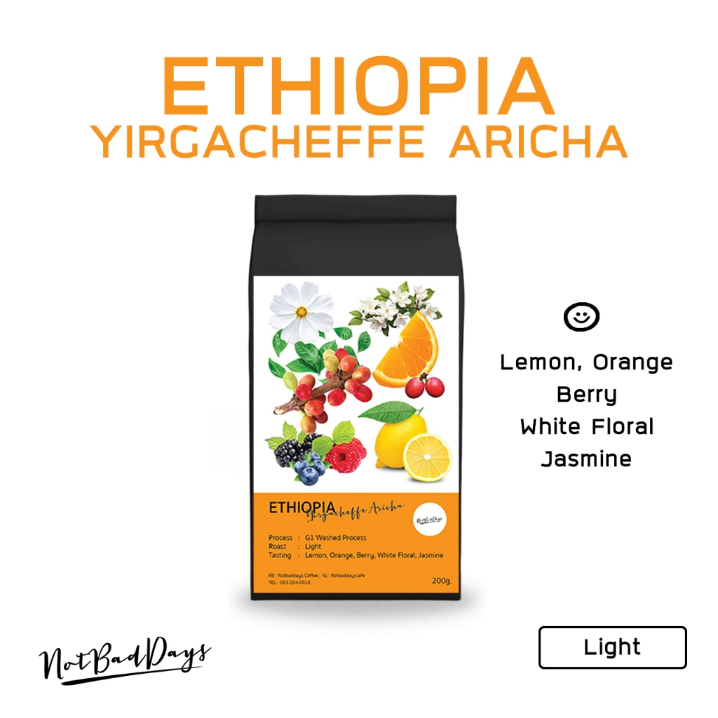 Notbaddays เมล็ดกาแฟเอธิโอเปีย เยอกาเชฟ Ethiopia Yirgacheffe Aricha G1 200g | Shopee Thailand