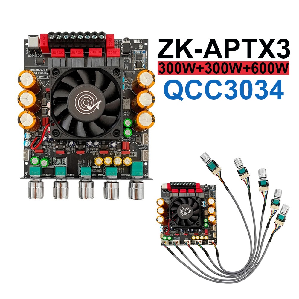 ZK - APTX3 Qualcomm Bluetooth QCC3034 2.1 channel 300W+300W+600W amplifier TPA3255-JRC2068, APTX ...