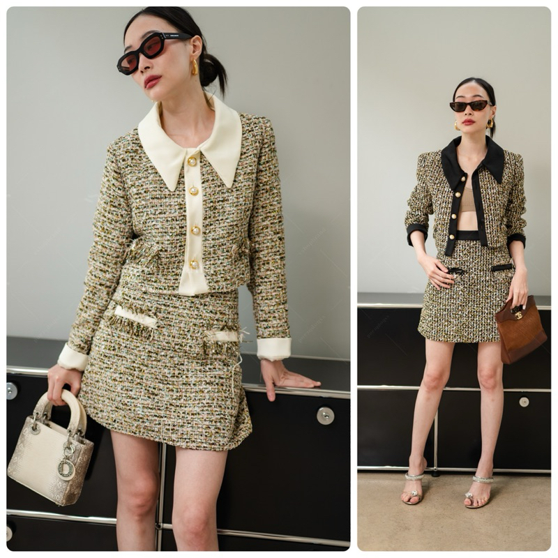 Vshop Set เสื้อแขนยาว+กระโปรงสั้น#5844 | Shopee Thailand