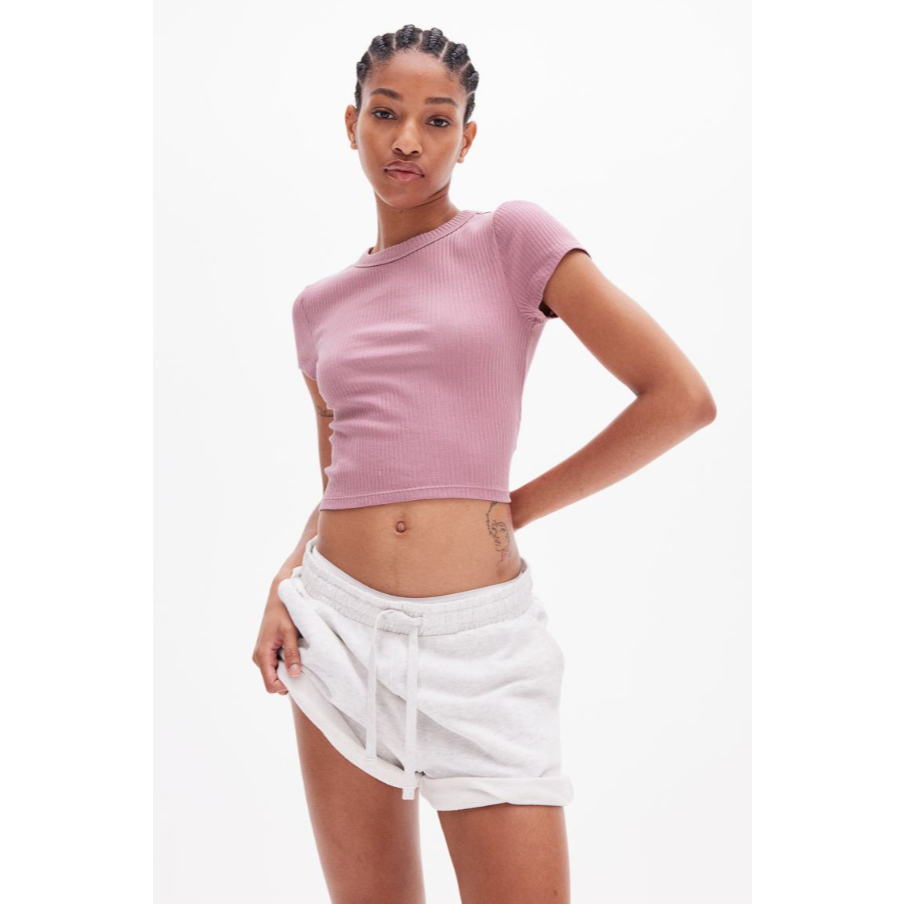 H&M Ribbed T-shirt Women Ribbed T-shirt 1246122_1 | Shopee Thailand