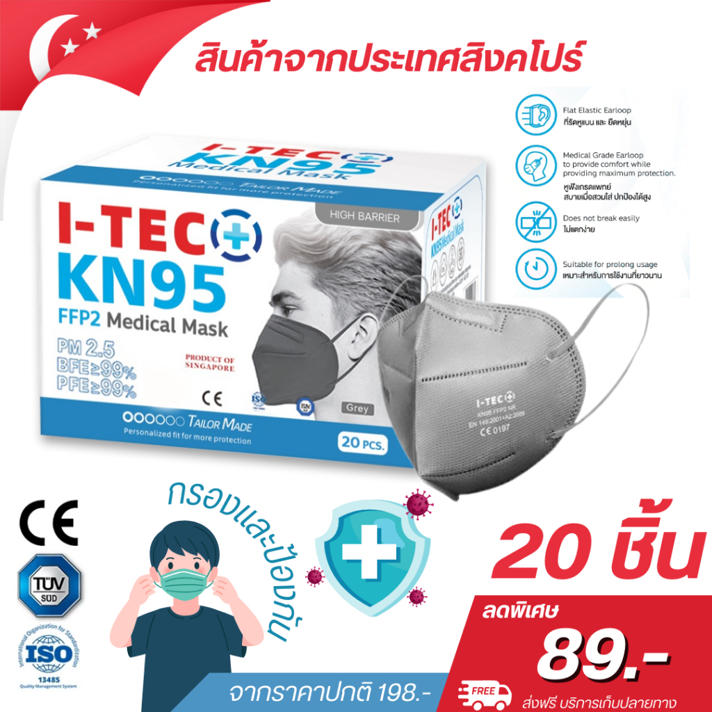 [I-TEC KN95 20 ชิ้น] Medical Mask แมส [PM2.5]ปลอดภัยต่อผิว ไร้เส้นใย ...