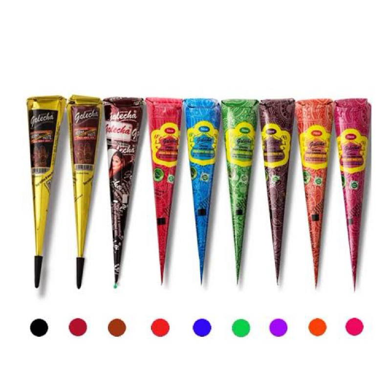 all types and colors of golecha henna cone and tube/กรวยเฮนน่าโกเลชาและ ...