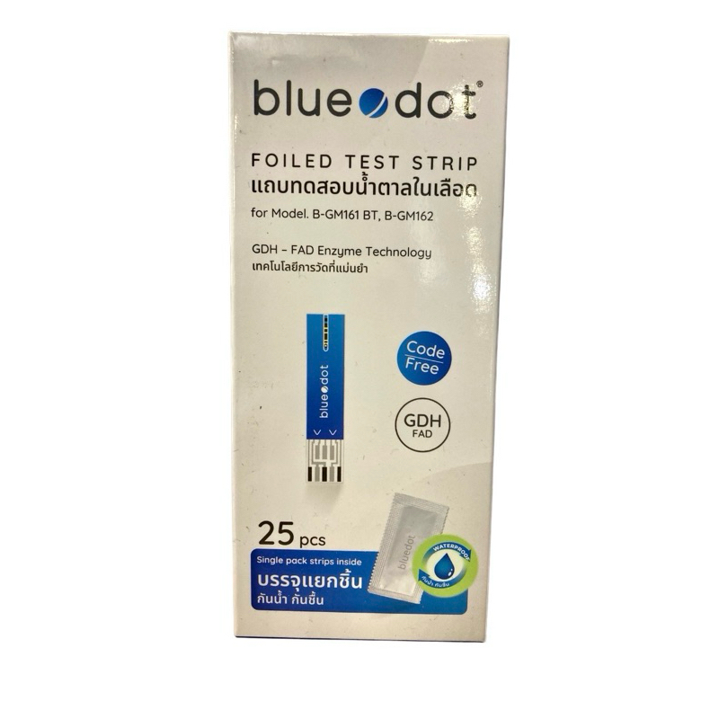 แผ่นวัดระดับน้ำตาลในเลือด Bluedot กล่องละ 25 ชิ้น หมดอายุ 14/07/2026 ...