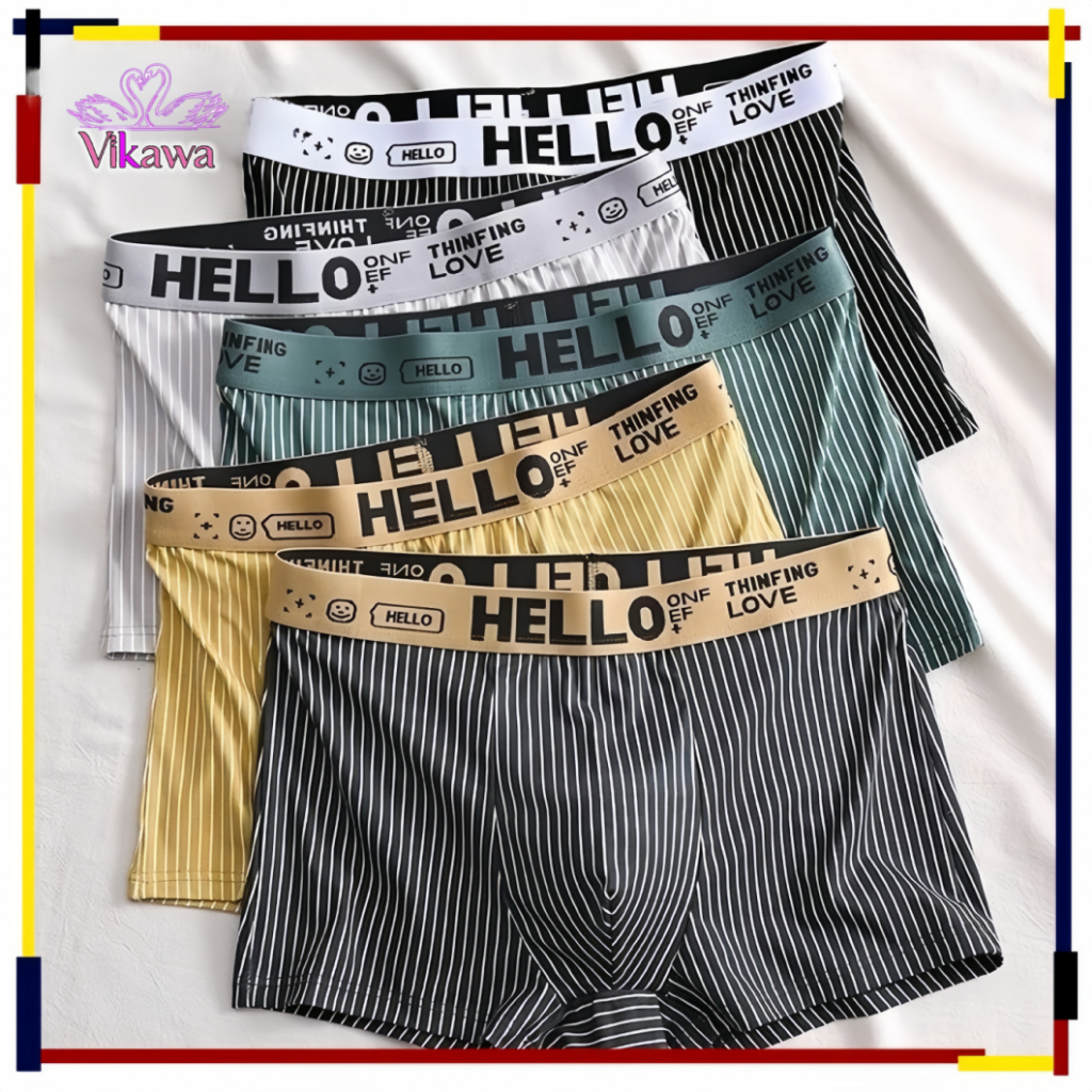 กางเกงในผู้ชาย HELLO boxer ผู้ชาย ลายทาง ตัวอักษร สวมใส่สบาย ราคาถูก ทน ...