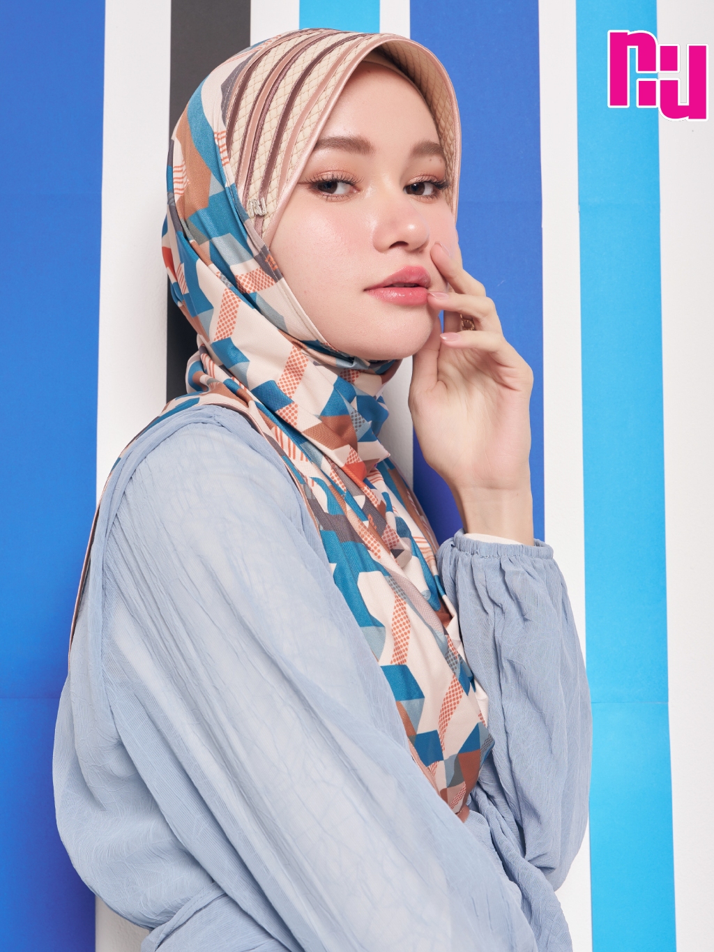 NUNUH SERIS ผ้าคลุมผมฮีญาบมุสลิมแบบสวมสำเร็จ ทรงฟองน้ำตาราง (FN-N-KN ...