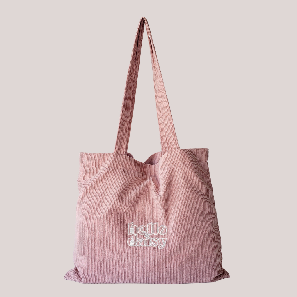 Hello Daisy- Cody tote กระเป๋าผ้าลูกฟูกทรงหมอน สีชมพูโอรส งานปัก logo | Shopee Thailand