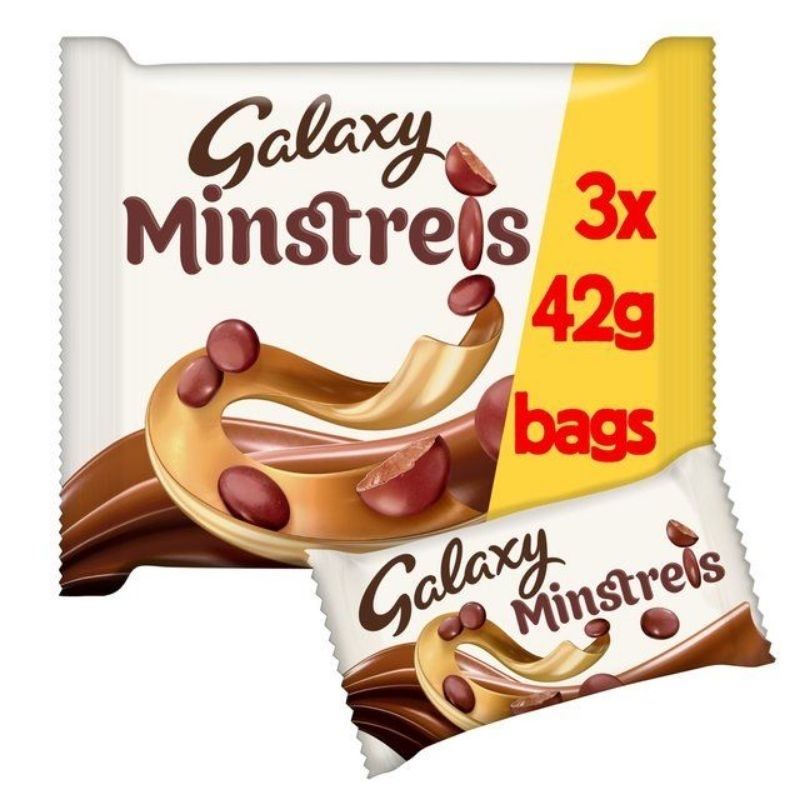 Galaxy Minstrels Chocolate Bag (3 x 42g) 126g ถุงช็อกโกแลตนม 3 แพ็กในตัว - เปลือกครีมกรอบ ขนาด ...