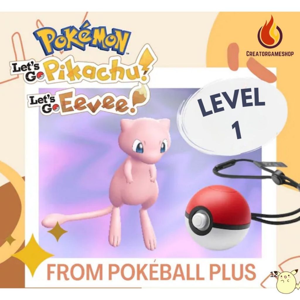 Mew Pokeball Plus Normal Level 15 Pokemon Let’s Go Pikachu Eevee 6 IV ...
