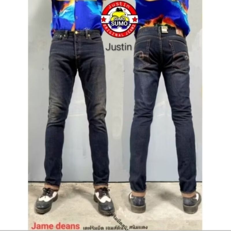 Justin,กางเกงยีนส์ทรงขาเดฟ,ผ้ายืด,ริมแดง,เป้ากระดุม | Shopee Thailand