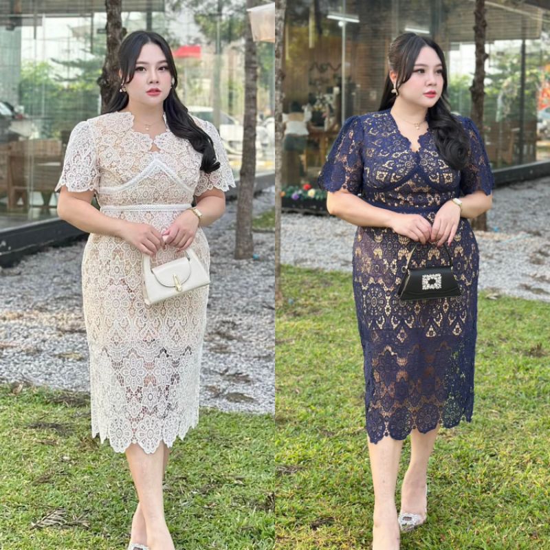 ชุดออกงานสาวอวบ ชุดลูกไม้ ชุดออกงาน พร้อมส่ง อก 40-50 นิ้ว งานพรีเมี่ยม #Peppermint_PlusSize ...