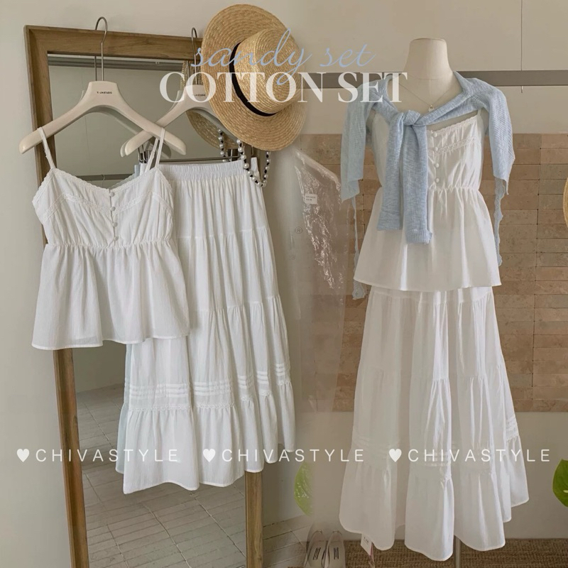 -𝐂𝐡𝐢𝐯𝐚- Sandy cotton set | เซ็ตเสื้อสายเดี่ยวลูกไม้+กระโปรงผ้าคอตตอน ...