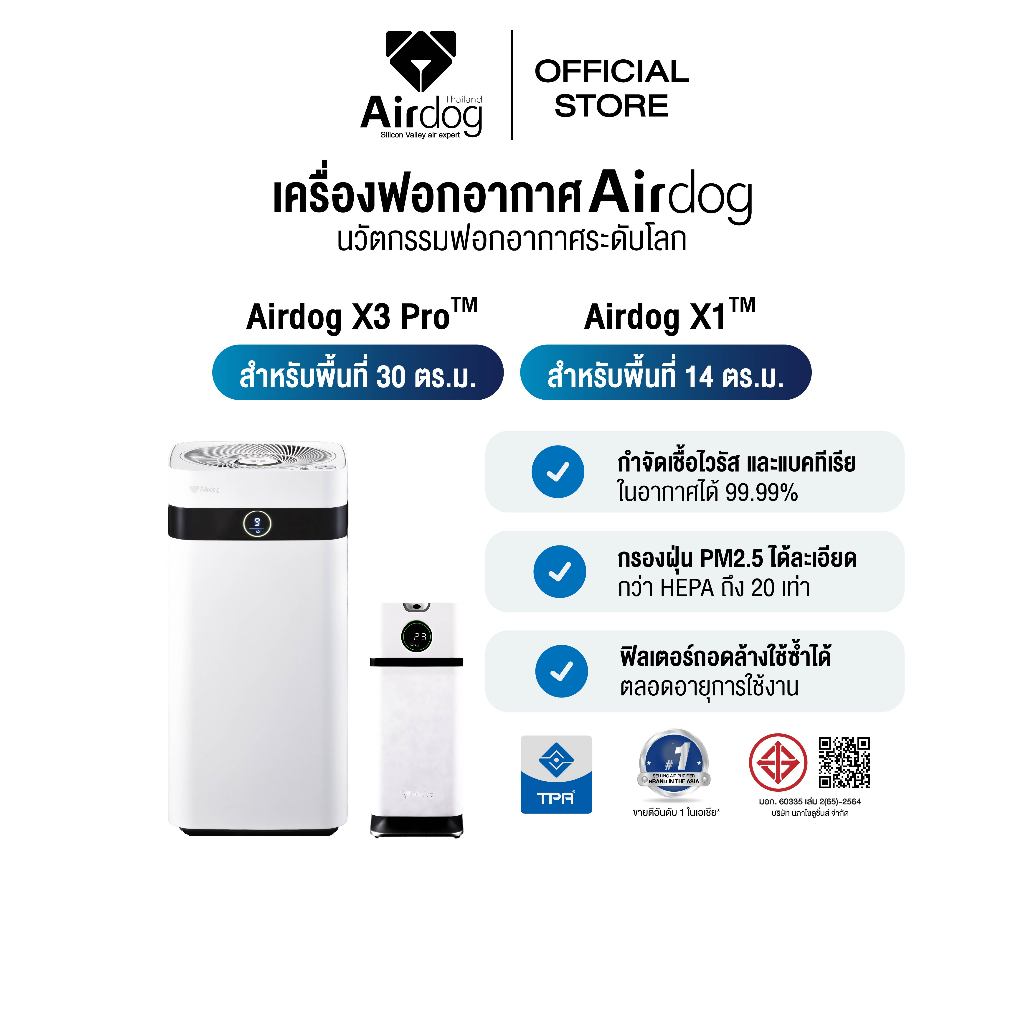 [ซื้อคู่ถูกกว่า] Airdog Air Purifier เครื่องฟอกอากาศ รุ่น Airdog X3pro(D) + Airdog X1 TPA Te ...