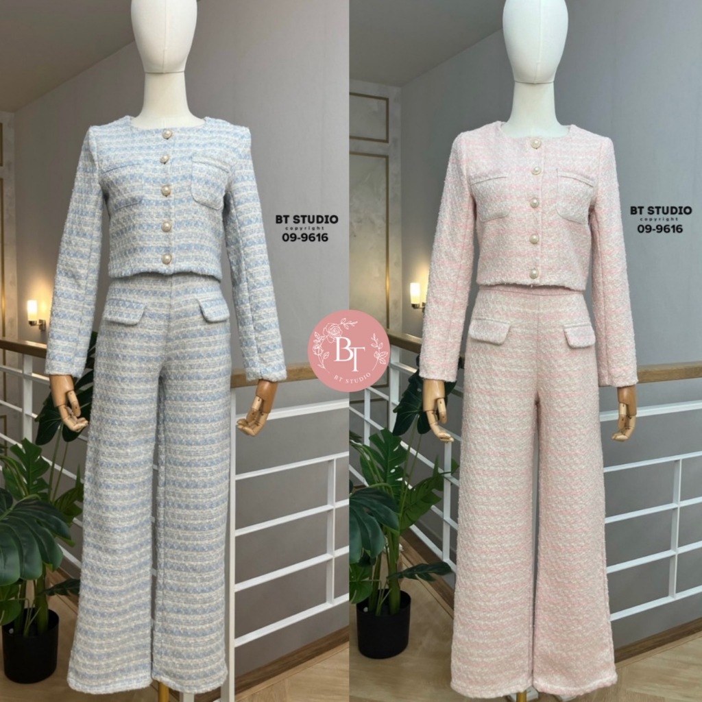 BT 09-9616 เสื้อเบเซอร์คอกลมแขนยาวกระดุมมุกเรียงด้านหน้ากระเป๋าใช้งาน ...
