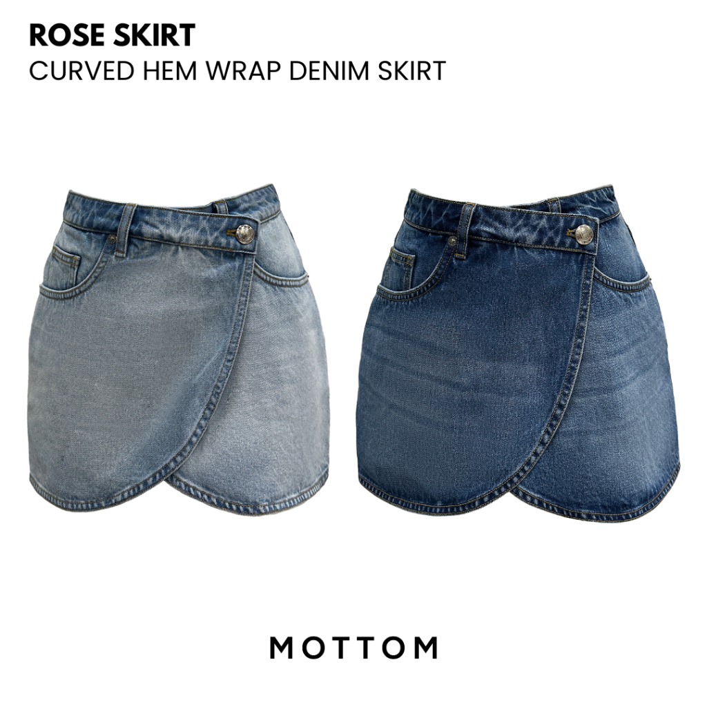 MOTTOM - Rose Curved Hem Wrap Denim Mini Skirt | Shopee Thailand