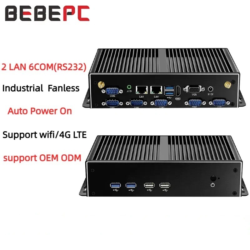 Mini Industrial PC Fanless Dual LAN 6 * COM 4G LTE Core i5 4200U i7 4500U J1900 HD WiFi 6 ...