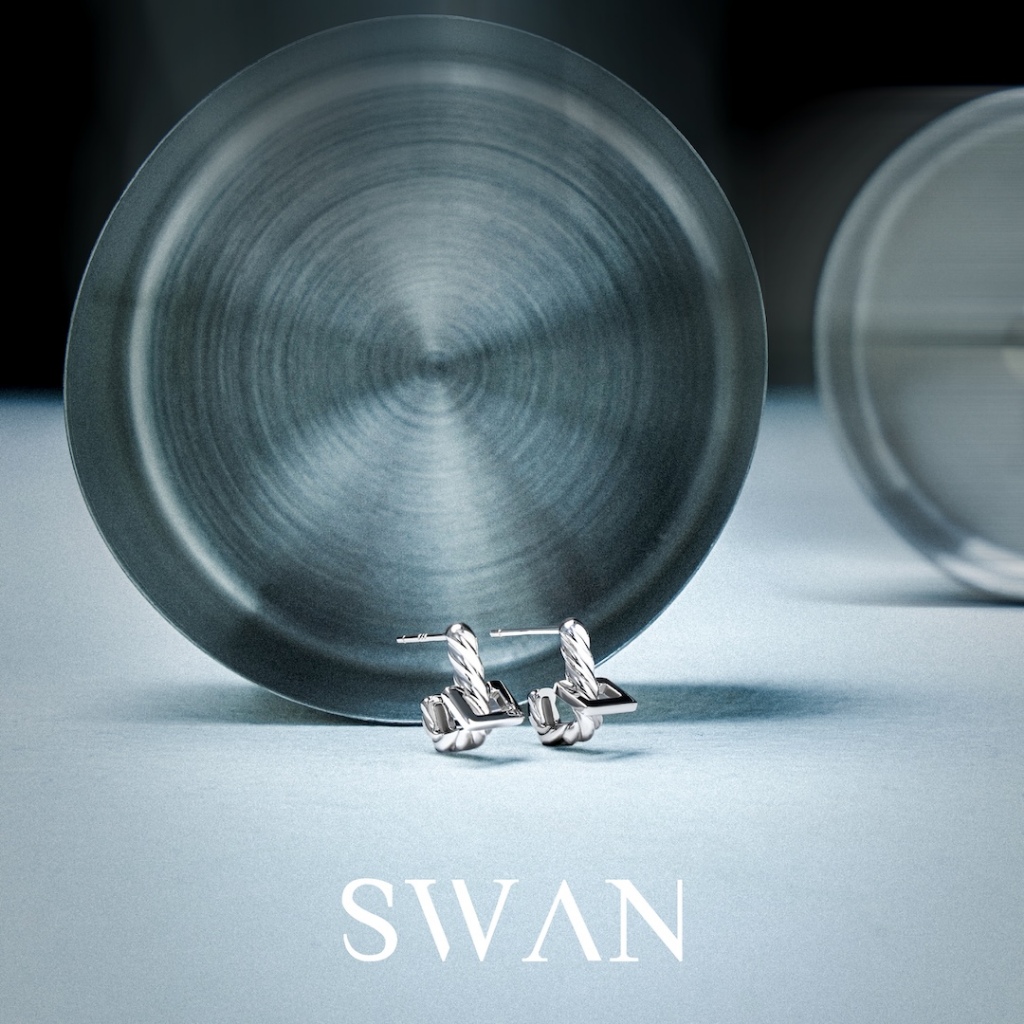 [ส่งด่วนฟรี]SWAN - Wire SQ Hoop Earring ต่างหูเงินแท้ เปลี่ยนลุคให้ดูมี ...
